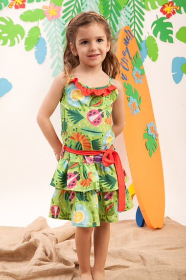 vestido estampa tropical con volado niña a croquer verano 2019 - Minilook